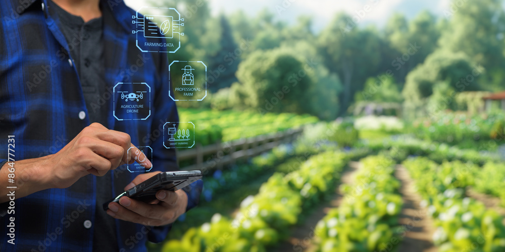 Smart Farm UI hologram system control, maintenance, displaying growth ...