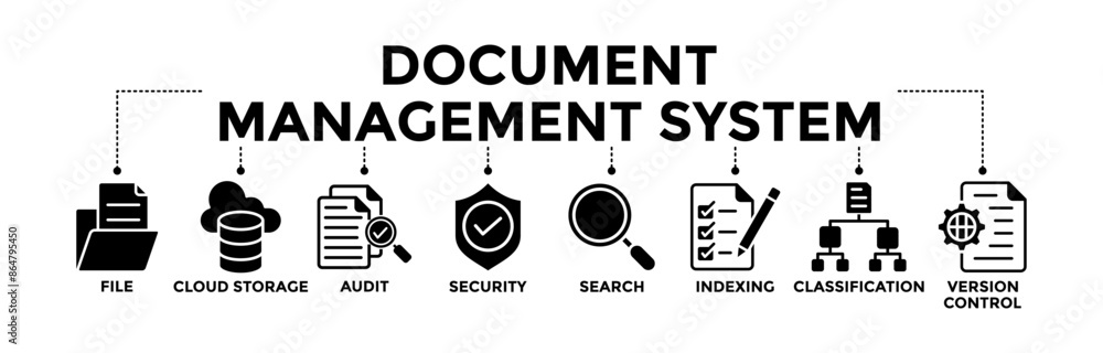 Document management system banner icons set. Vector graphic glyph style ...