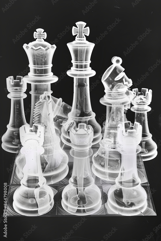 X-ray scan of a chess set, showing internal structure of pieces Stock ...