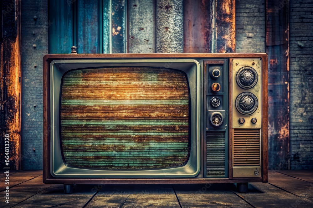 Retro analog TV screen with vintage grunge static noise pattern overlay ...