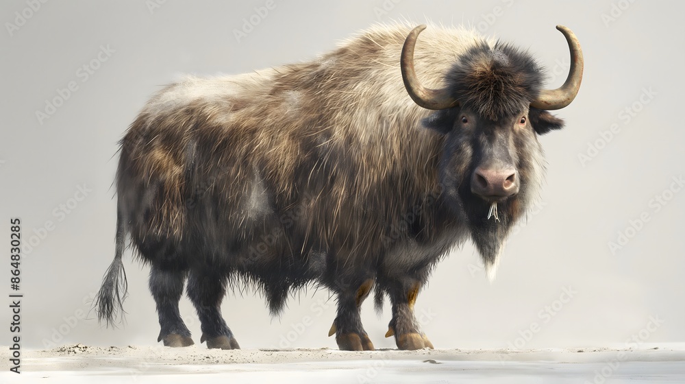3. Produce an illustration of a yak on a clear background, capturing ...