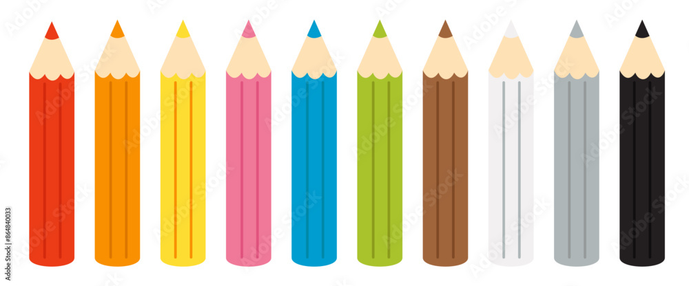 Vector collection of cartoon coloured pencils. Stock Vector | Adobe Stock