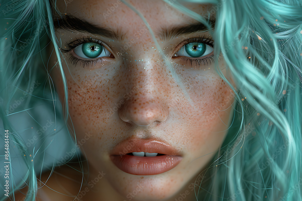 very beautiful girl with expressive features, looking in front of her ...