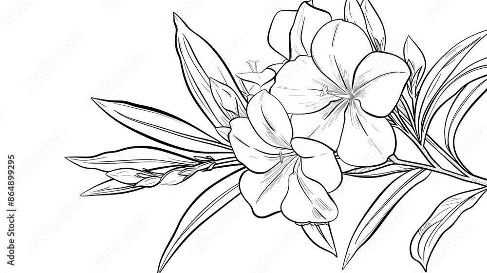 Cartoon oleander flower, outlined for coloring, on a white background ...