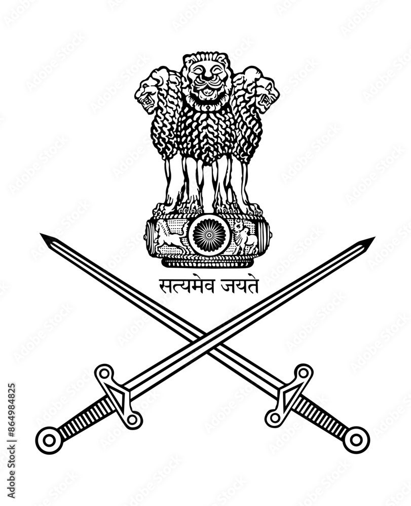 India army coat of arms vector illustration isolated. Proud symbol ...