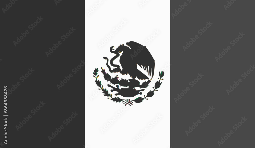 Black and white Mexico flag vector illustration isolated. National symbol of Mexico. State in ...