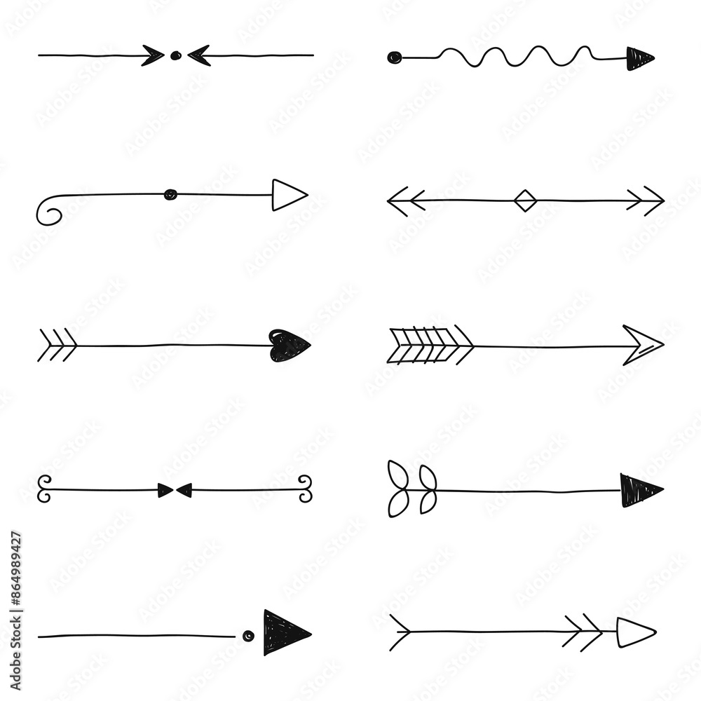 Arrow divider png, clipart doodle style set Stock Illustration | Adobe ...