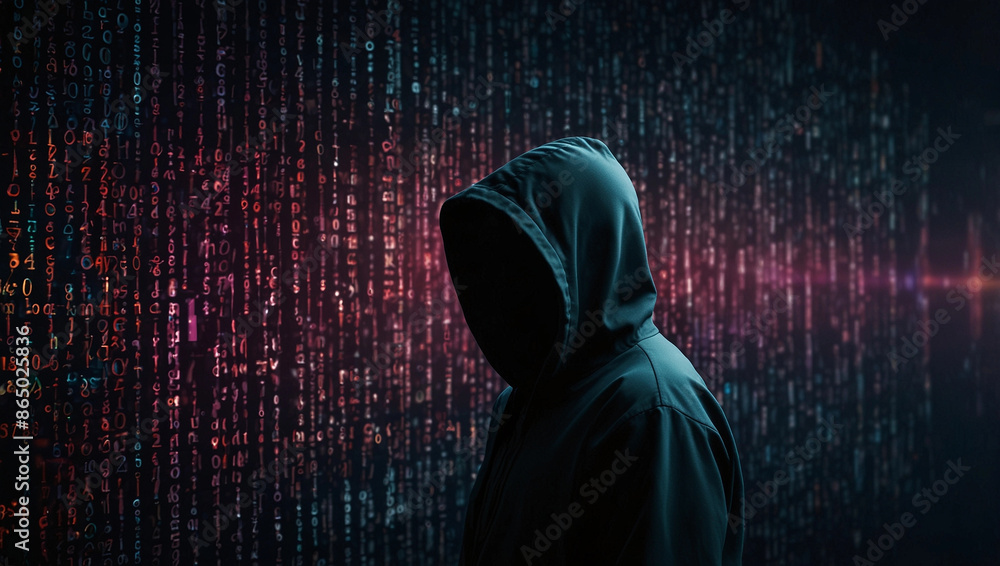 Стокова ілюстрація Mysterious matrix code gangster hacker spy breaking ...