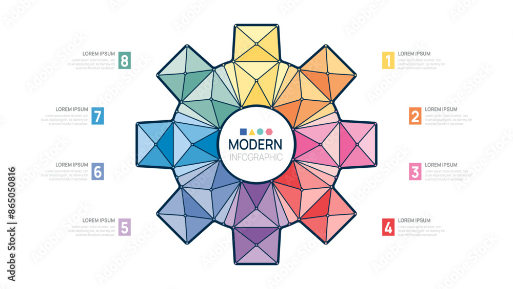 Infographic geometric Gear diagram template for business. 8 step ...