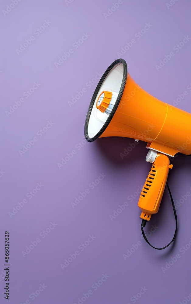 Bright orange megaphone on a vibrant purple background, representing ...