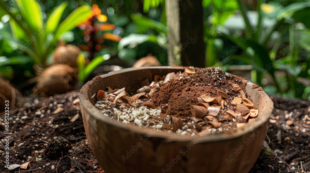Blending coco husk chips, lime powder, and aroid soil mix in a garden ...