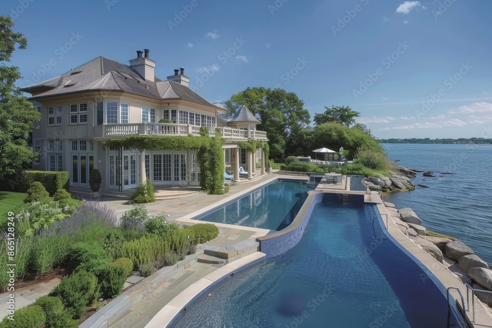 Large house with swimming pool in the frontyard overlooking the sea, A ...