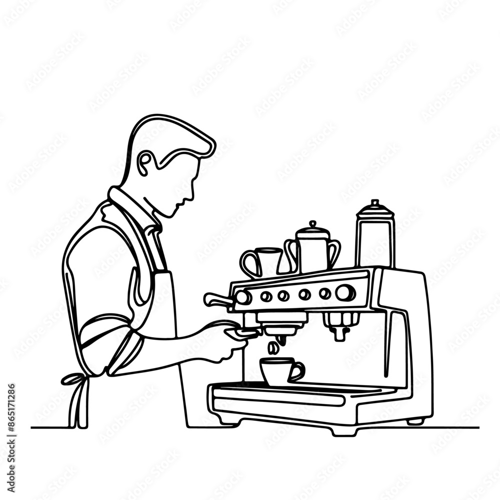 Continuous One Line Drawing of Barista Pouring Milk into Coffee ...