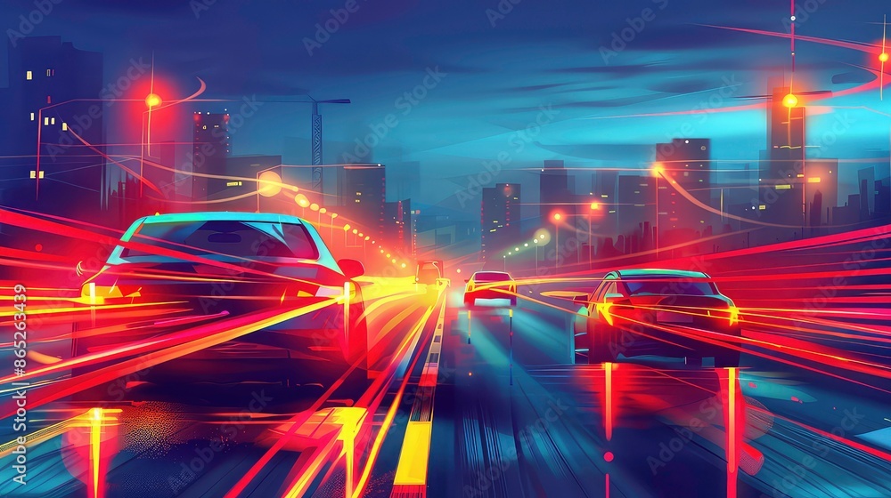 light traffic red road city background signal urban downtown town ...