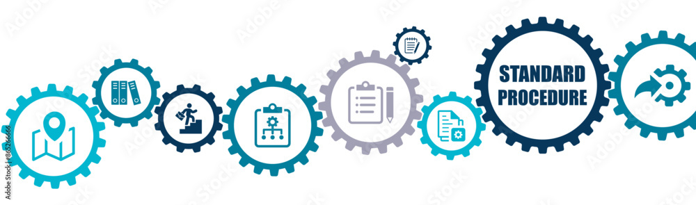 Standard Procedure vector illustration with icons of checklist, global ...