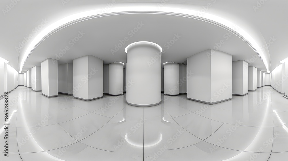 map HDRI lamps ceiling embedded square room empty White wall interior ...