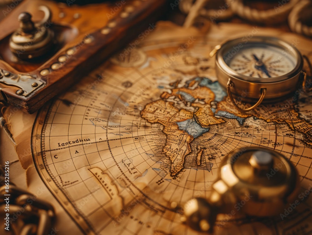 ancient nautical chart navigation map pattern on old paper texture ...
