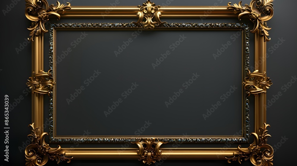 Mock up blank vintage rustic gold metal Louis luxury horizontal frame ...