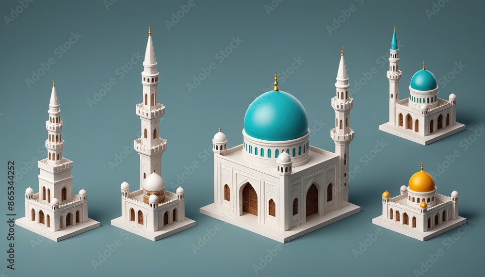 icon set vector art design. mosque. minaret. church. dome. pastel color ...