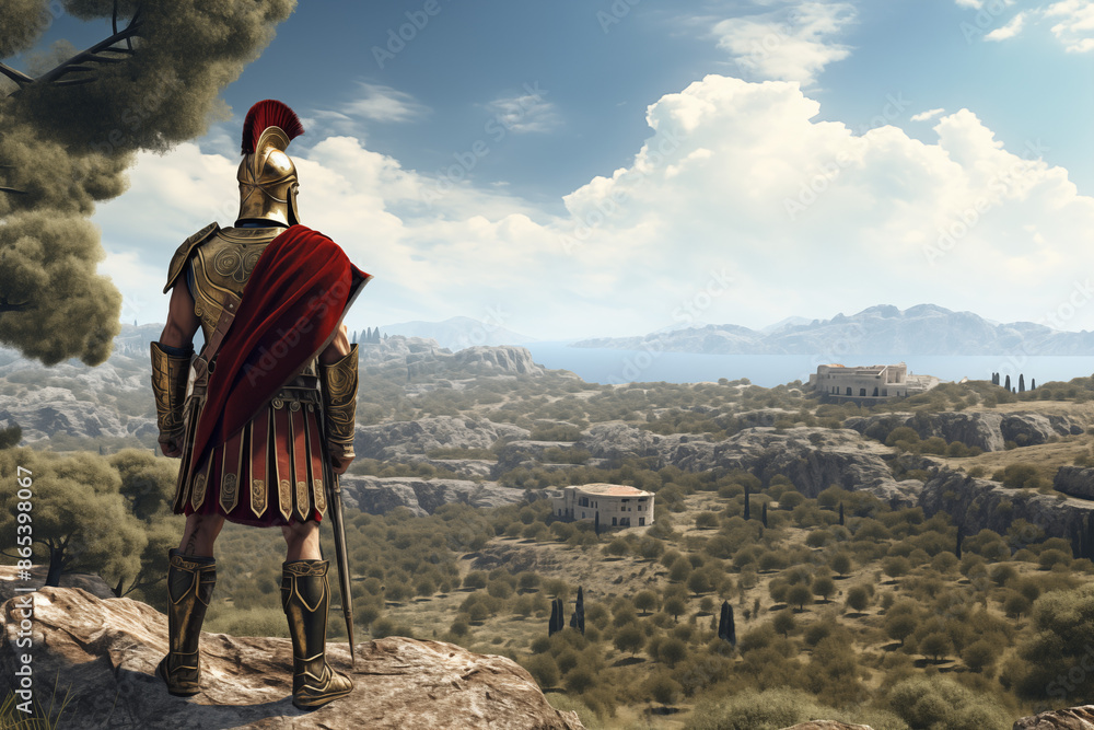 Spartan War. Spartan warrior with landscape in the background. Topics ...