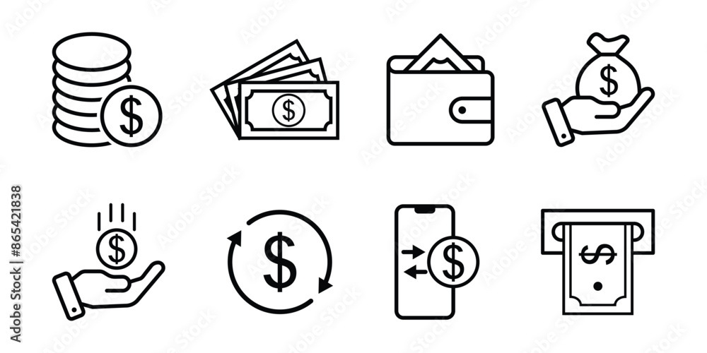 money icon set. containing cash, saving, wallet, transfer, withdraw ...