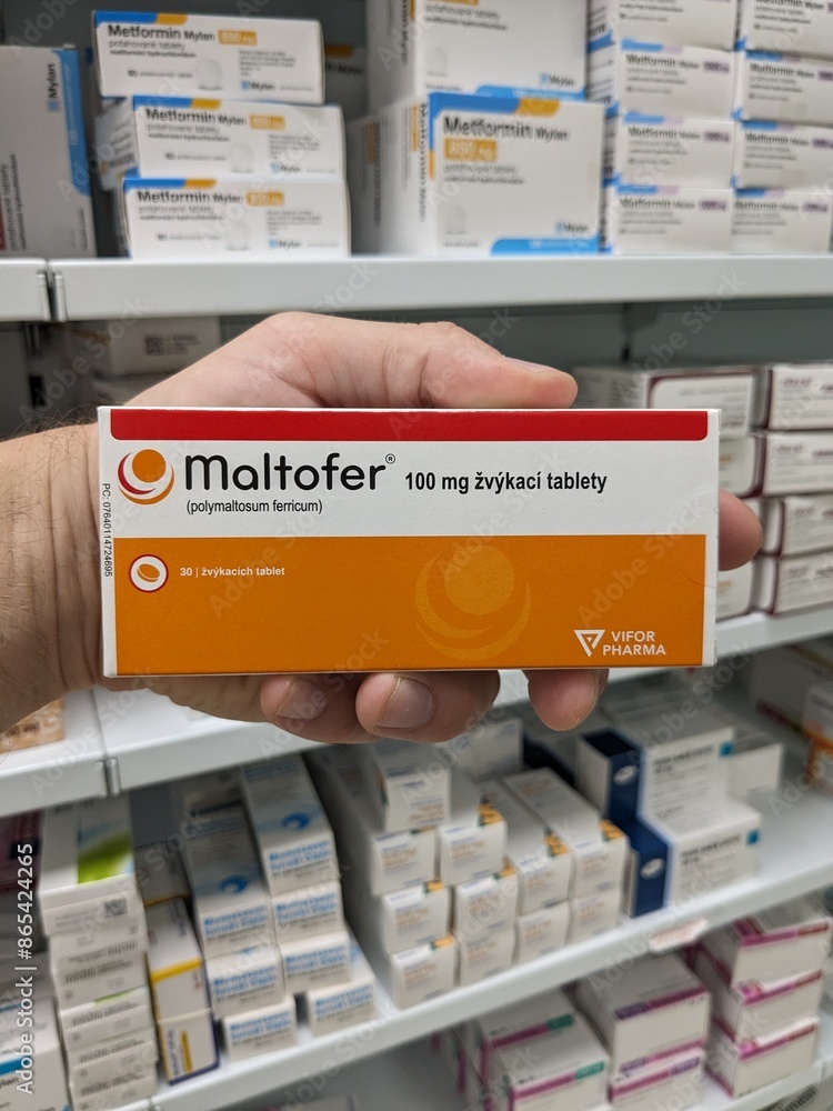 Prague,Czech Republic-July 9 2024: Maltofer box of medication with Iron ...