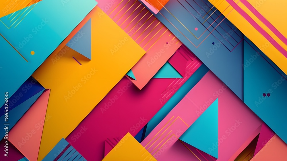 A colorful background with triangles and squares. The colors are bright ...