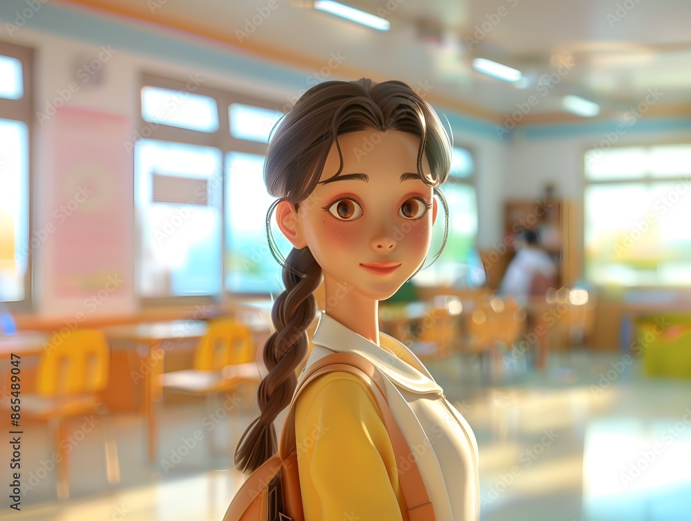 Illustration cartoon style Of Smiling Female School Student Wearing ...