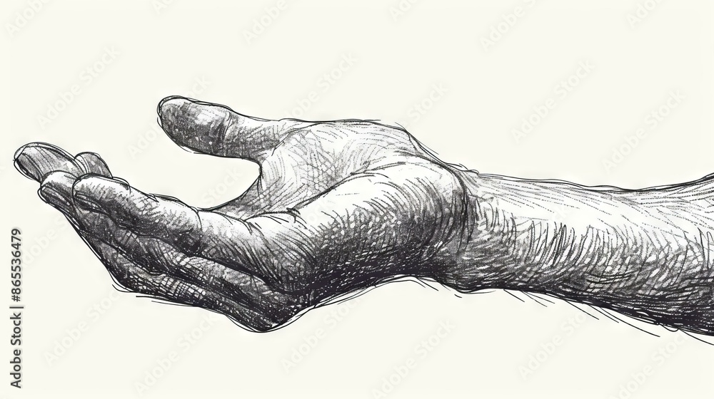 Стоковая иллюстрация «Open hand drawing. Black and white illustration ...