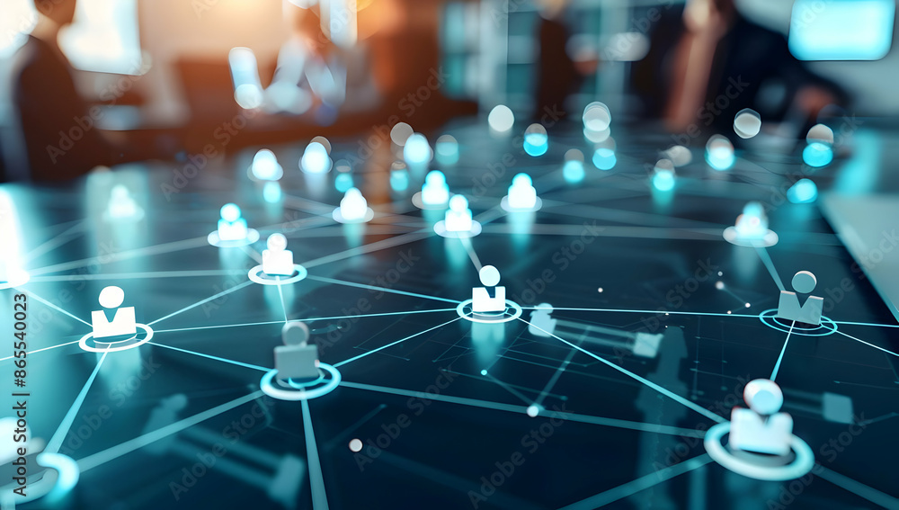 Business network conceptual illustration depicting digital global ...