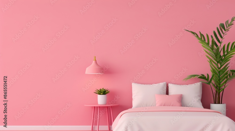 A sophisticated bedroom featuring a rich pink color palette, with ...