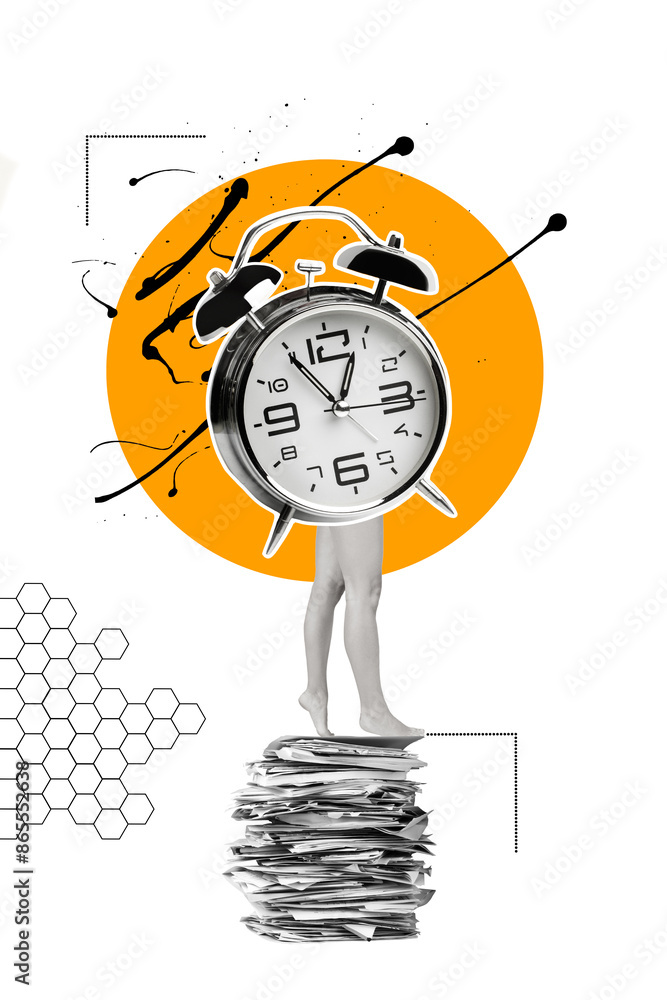 Ilustración de collage de una imagen de reloj despertador caminando con ...