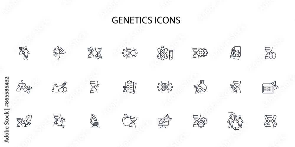 Genetics icon set.vector.Editable stroke.linear style sign for use web ...