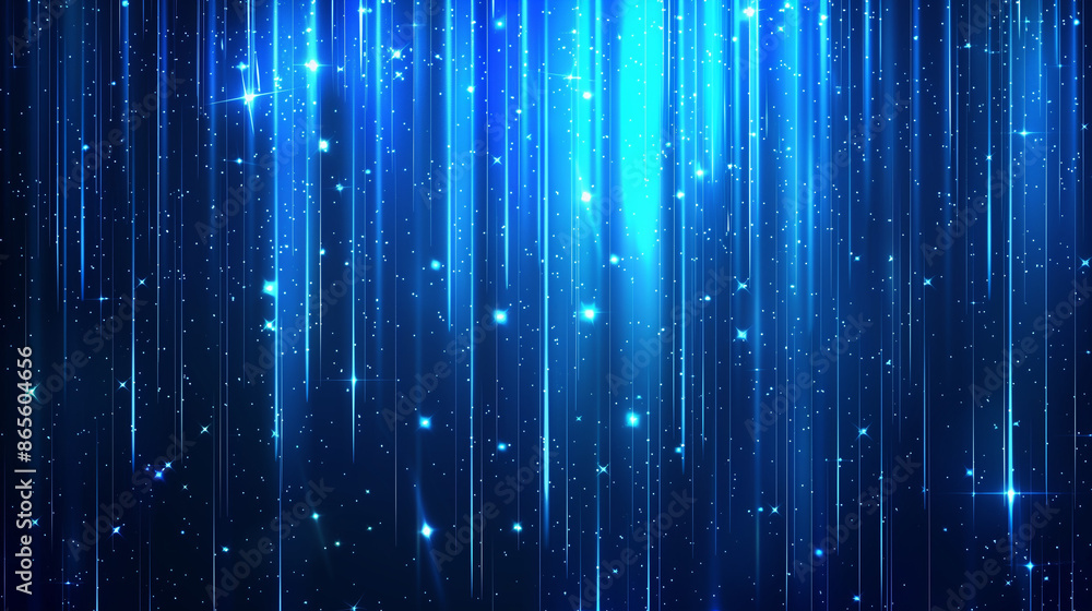 Blue vertical background with glowing stripes, light effect and stars. Vector illustration of ...