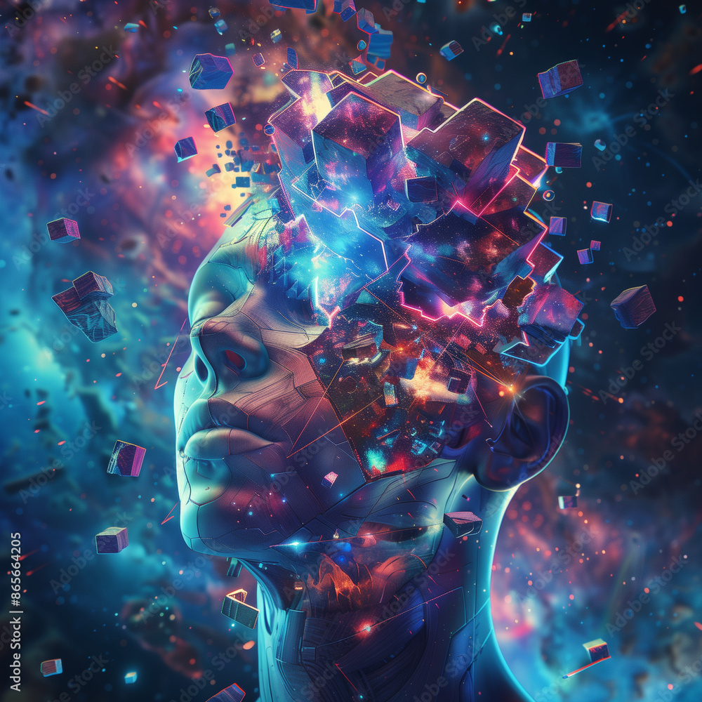 human anatomy, fragmented body parts, body fragmentation in 3D cube ...