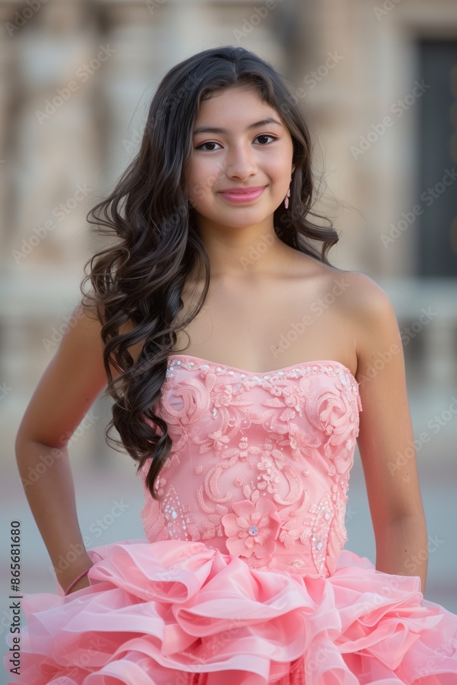 Foto de Stock Smiling Hispanic teenage girl posing wearing her ...