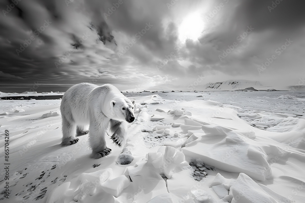 Arctic polar bear navigating icy landscape highlighting the resilience ...