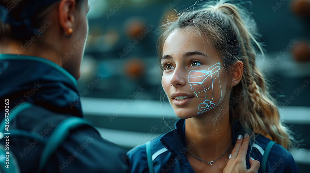 Badminton player doing dynamic shoulder stretches with glowing xray ...