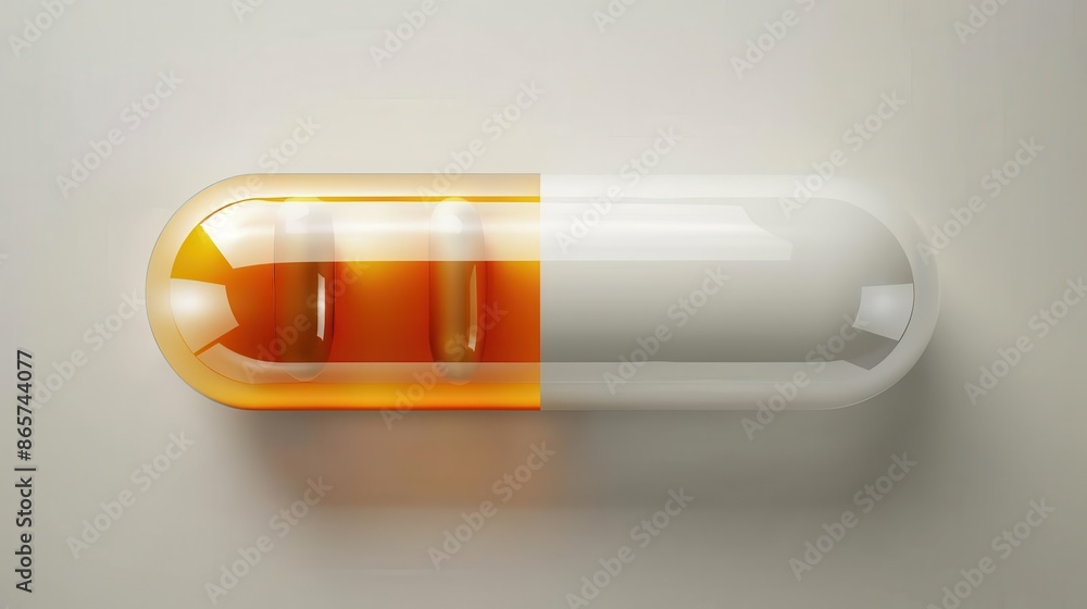 Detailed image of a transparent medical capsule revealing two smaller ...