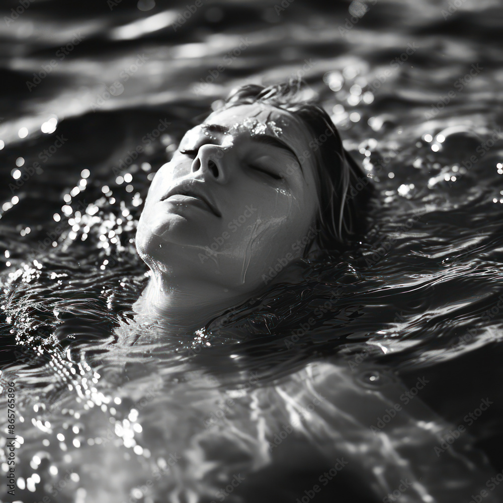 b&w photograph of a woman swimmin and drown into water Stock Photo ...