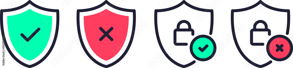 Security shield icons, security shields symbols with check mark and ...