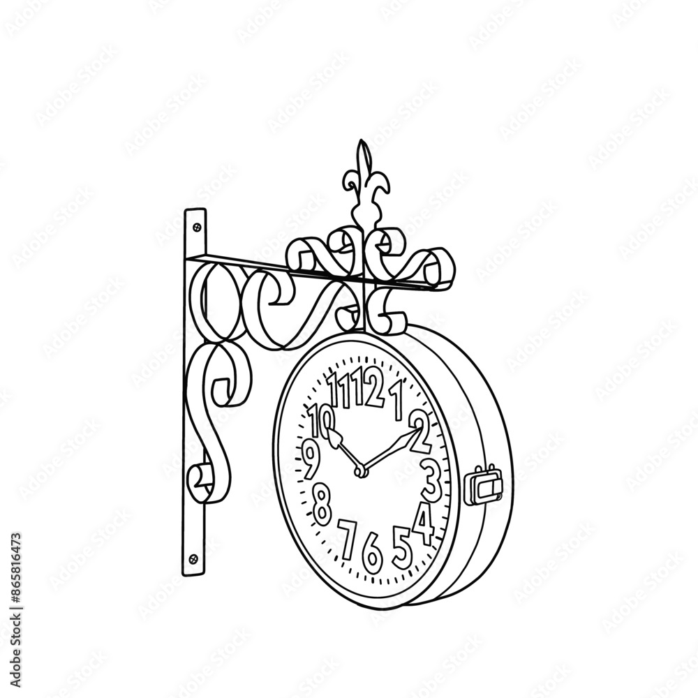 Technical sketch drawing of vintage wall clock line art, flat sketch ...