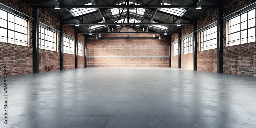 Стоковое фото «Empty industrial loft with brick walls concrete floor ...