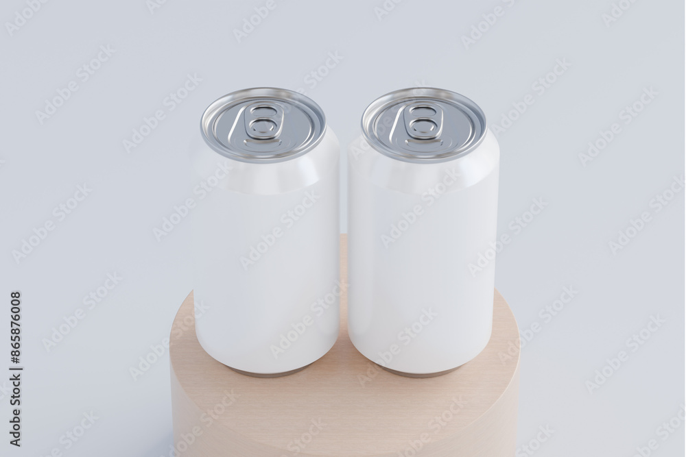 Soda can on cylinder wooden stand podium white background isolated 3d ...