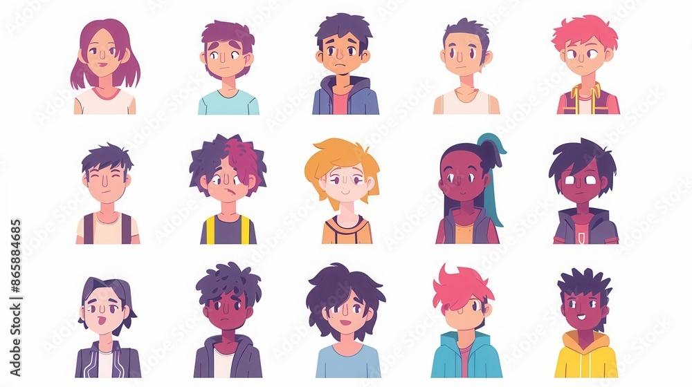 10 Pixelated characters flat design top view anime story theme ...