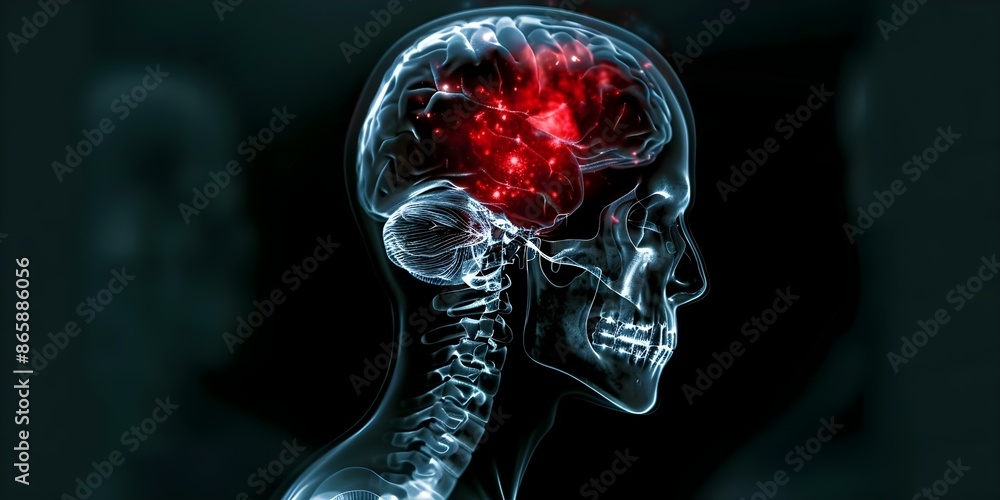 Xray showing brain damage in a man. Concept Medical Imaging, Brain ...
