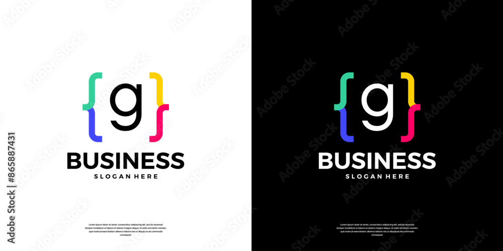 Colorful coding logo icon. Letter G logo with modern code programing ...