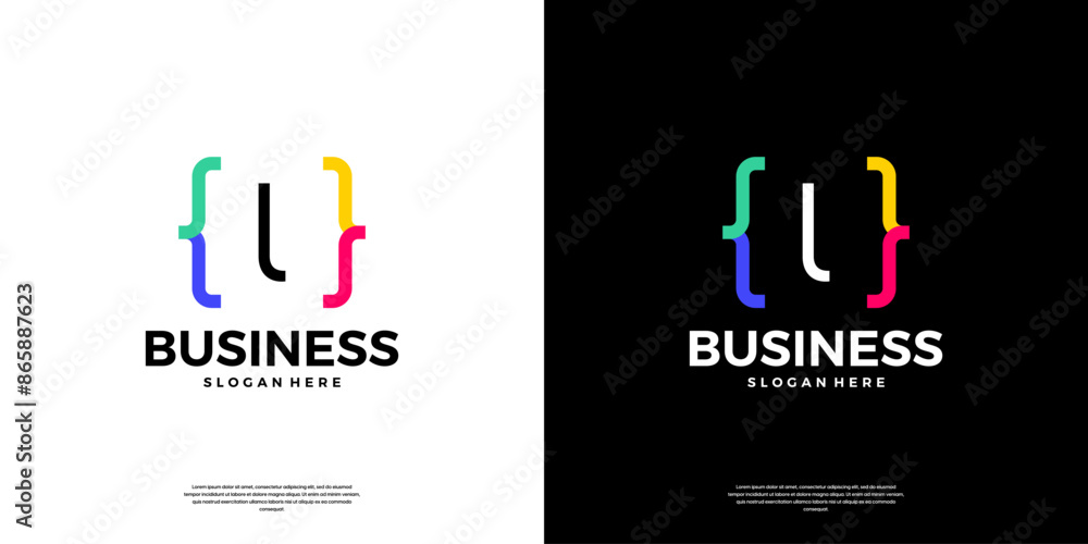 Colorful coding logo icon. Letter L logo with modern code programing ...