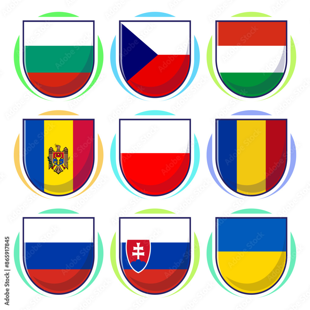 Eastern European Countries Flags. Flat cartoon vector element design ...