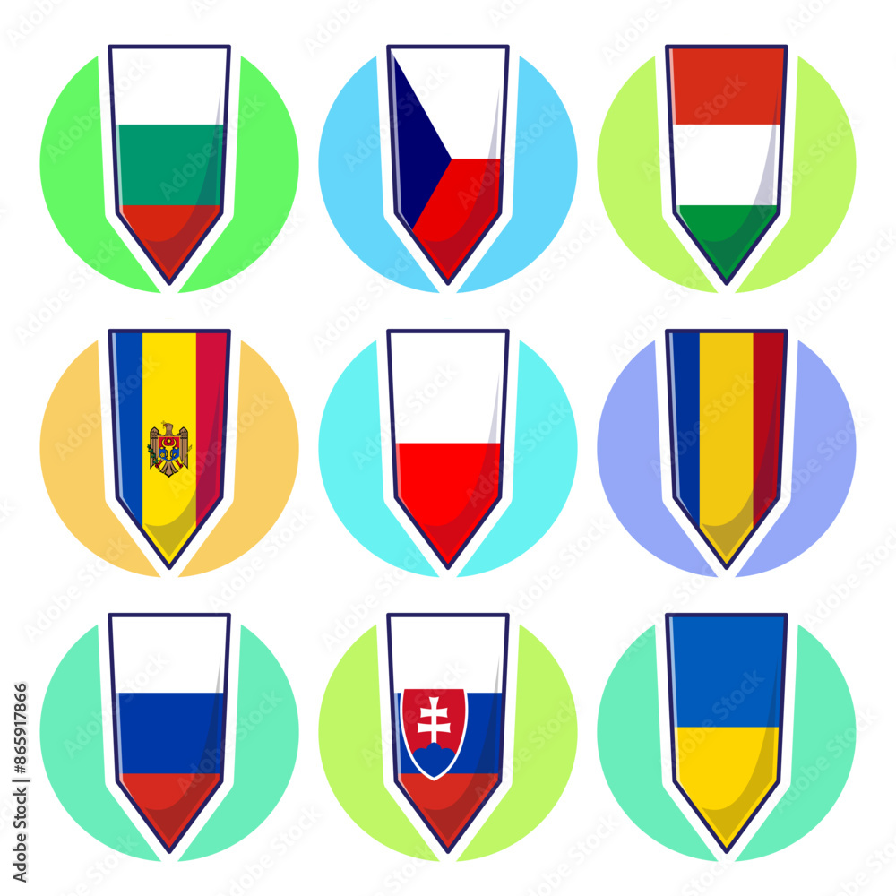 Eastern European Countries. Flags vector element design, travel symbols ...